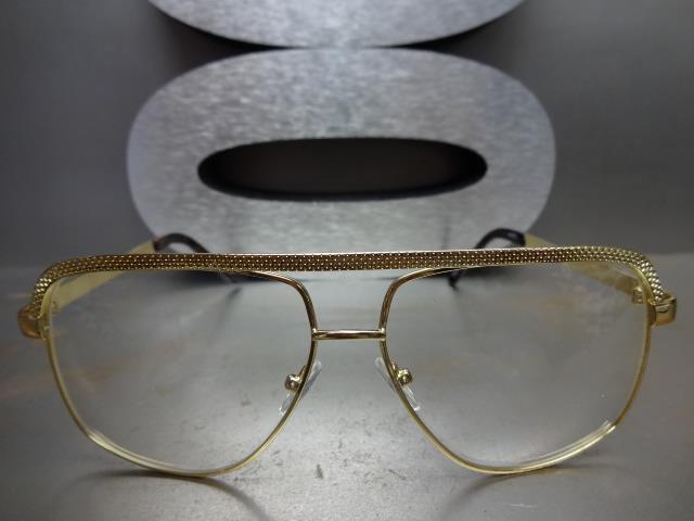 Men's CLASSIC VINTAGE RETRO Style Clear Lens EYE GLASSES Square Gold ...
