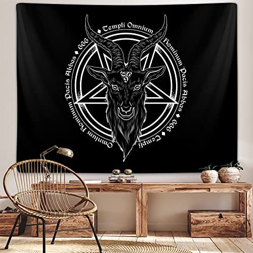 Satanic Pentagram Tapestry for Bedroom, Baphomet Statue Art Goat Head ...