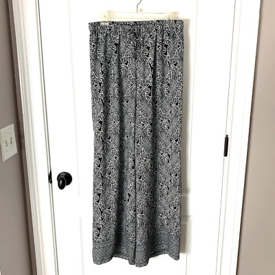 Zac & Rachel Palazzo Pants Women M Wide Leg Black Paisley Pull On Boho ...