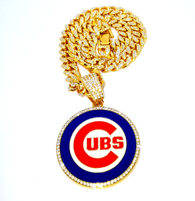 CHICAGO CUBS GEM NECKLACE Gold Bling MLB Baseball Hip Hop Pendant & 20 ...