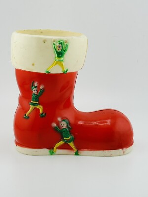 Vintage Mid Century Red Hard Plastic Santa Boot Elves Pixies Kitsch | eBay