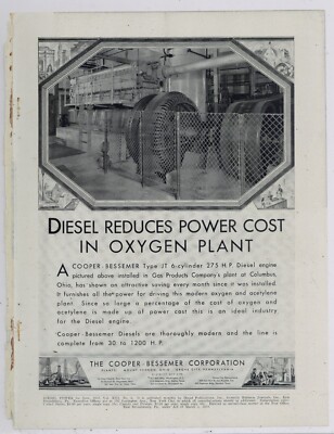 1935 Cooper Bessemer Ad: JT6 Cylinder Diesel Engine - Gas Products ...