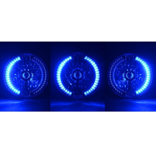 7" Halogen Blue Split LED Halo Ring Angel Eye Headlight Headlamp Light ...