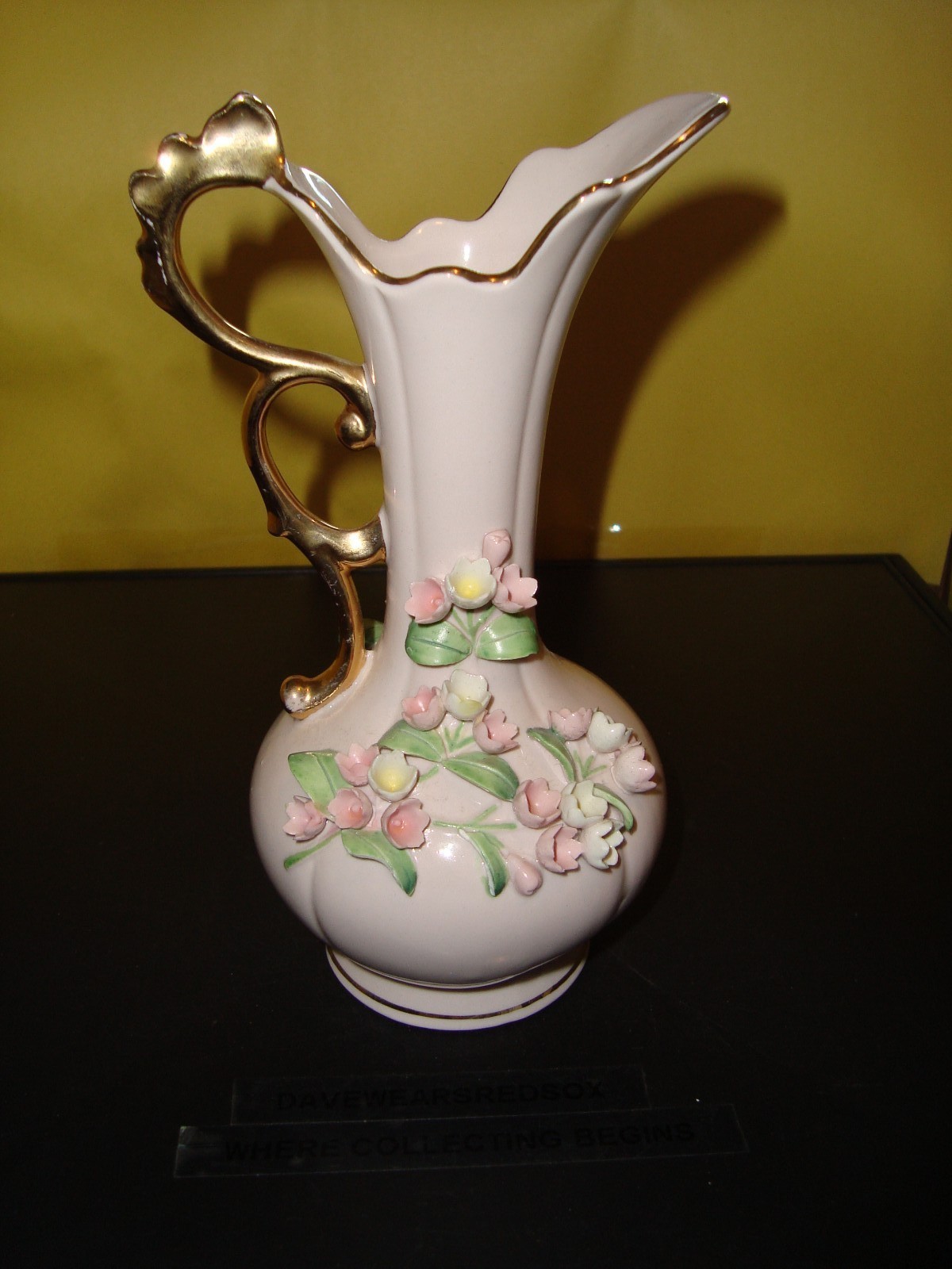 Lefton China Pitcher / Vase Pink / White Flowers Hand Painted Gold ...