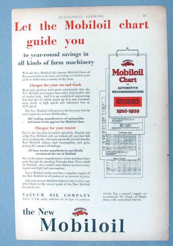 8X12 Original 1929 Mobil Ad LET THE MOBILOIL CHART GUIDE YOUR TO ...