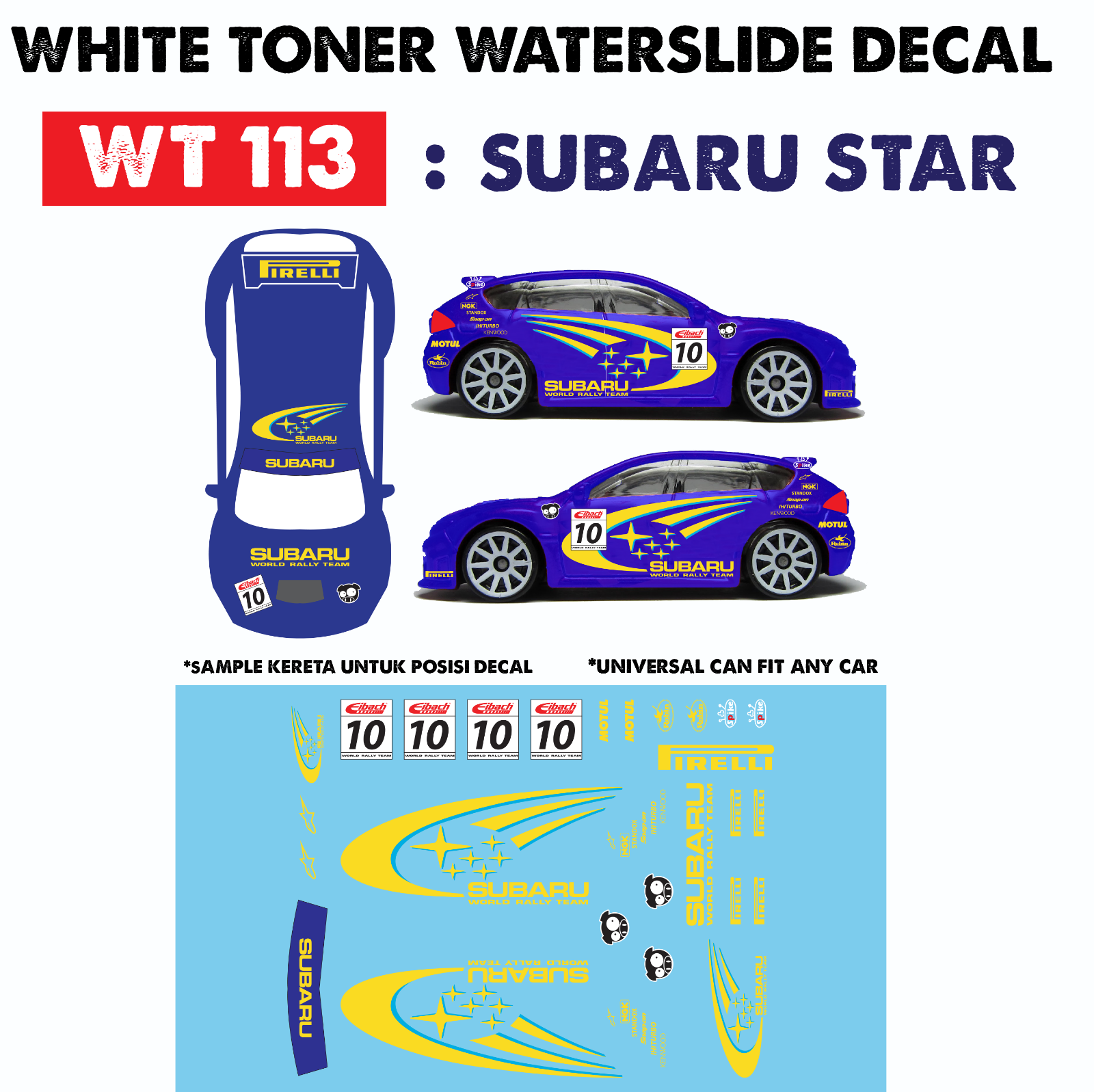 WT113 White Toner Waterslide Decal SUBARU STAR For Custom 1:64 Hot Wheels | eBay