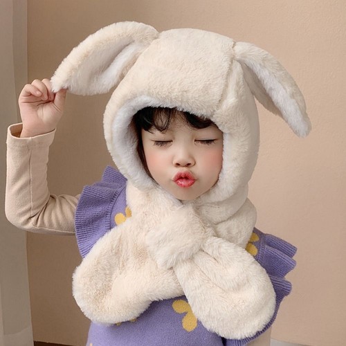Boys Girls Warm Hat Neck Wrap Plush Rabbit Ear Cap Cartoon | eBay
