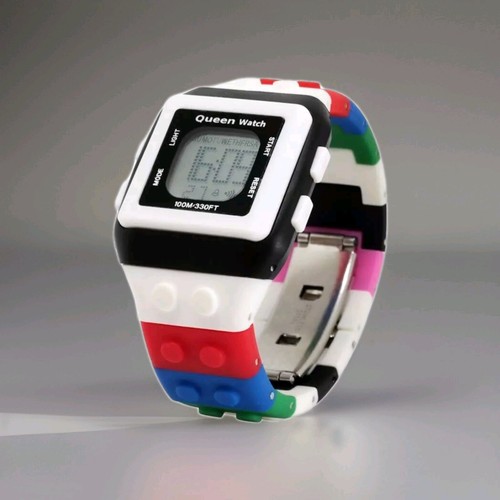 Queen Watch Multicolor Stripes Quartz LCD Display Scroll WR100mt | eBay