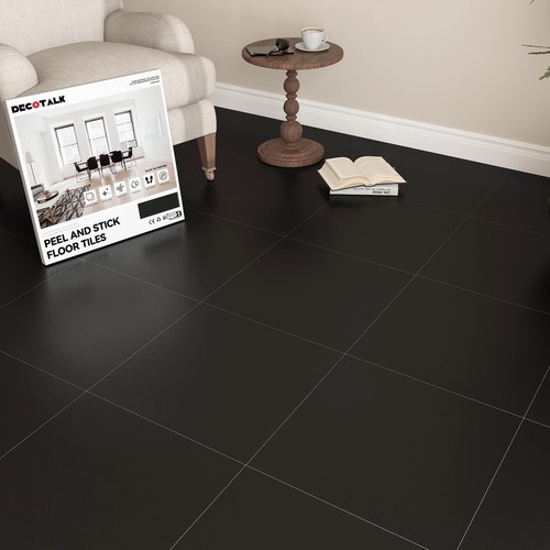 Black Peel & Stick Floor Tiles - 12x12 inch Solid Black Waterproof ...
