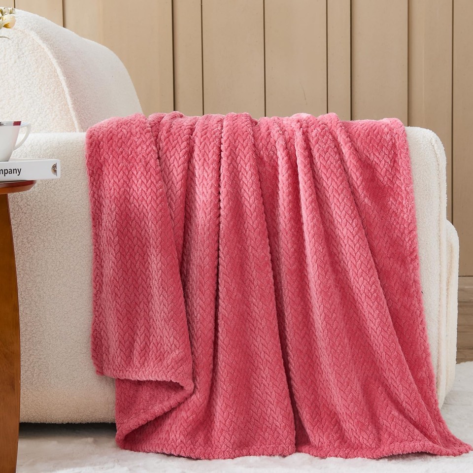 Super Soft Throw Blanket Coral Pink Premium Silky Flannel Fleece Leaves ...