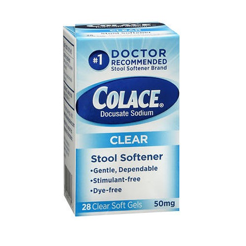 Docusate Sodium Stool Softener Clear Soft Gels 50 Mg 28 Caps By Colace ...
