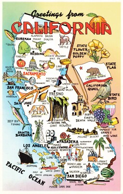 Postcard Map Greetings From California CA | eBay