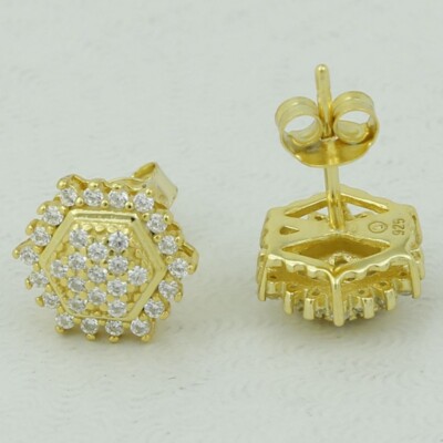 Men's Sterling Silver 925 CZ Icy Bling 9mm*Earring Gold plated Unisex ...