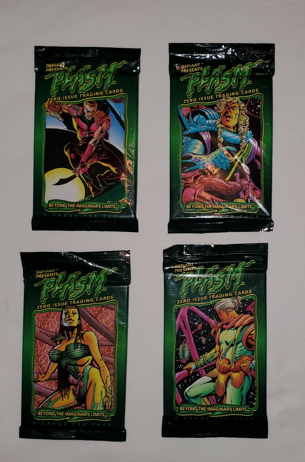 Plasm Zero Issue Trading Cards 4 Packs of 9 Cards Defiant 1993 Numbered ...