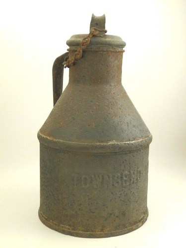 Antique Primitive Townsend West Dairy Farm Milk Jug Can & Lid ...