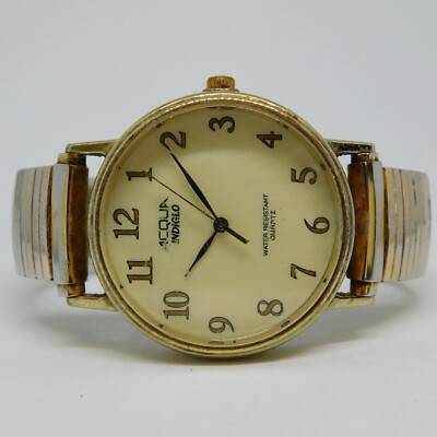 ACQUA Indiglo Two-Tone Quartz Analog Men's Watch Sz. 6 1/2" New Battery ...
