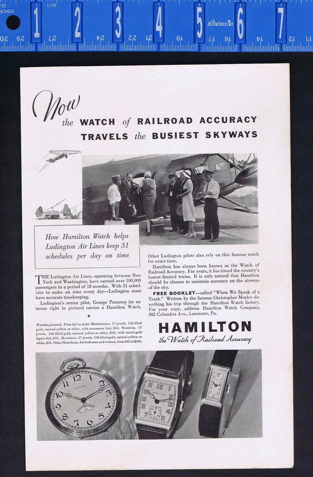 1932 Hamilton Watch: Ludington Airlines, Vintage - PRINT AD | eBay
