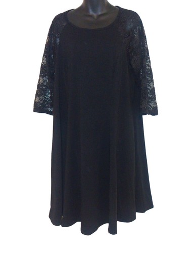 Torrid Size 1 Black Knit Dress With Lace Arms | eBay