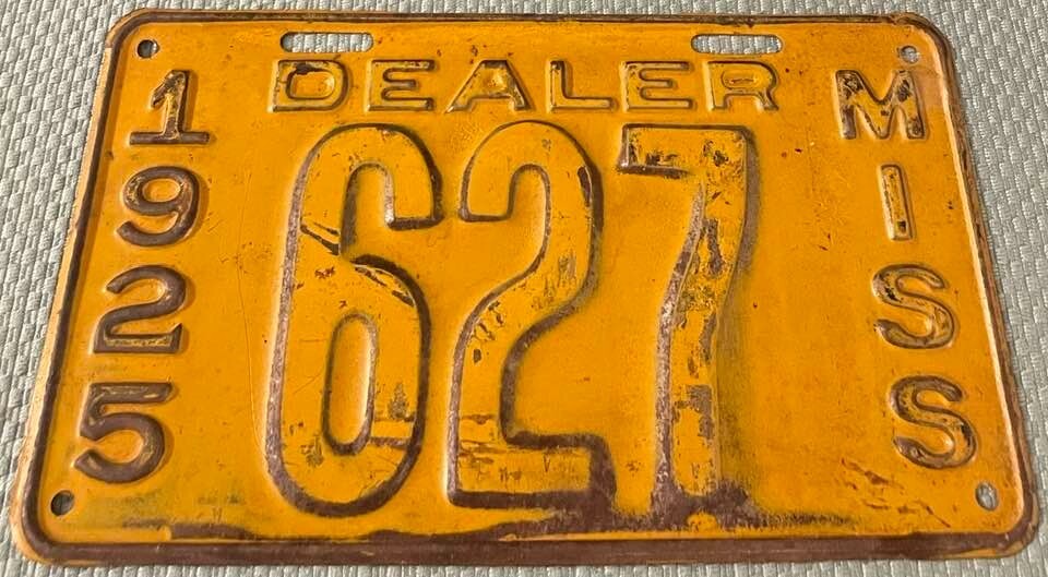 1925 Mississippi Dealer License Plate 627 3 Digit Low Number | eBay