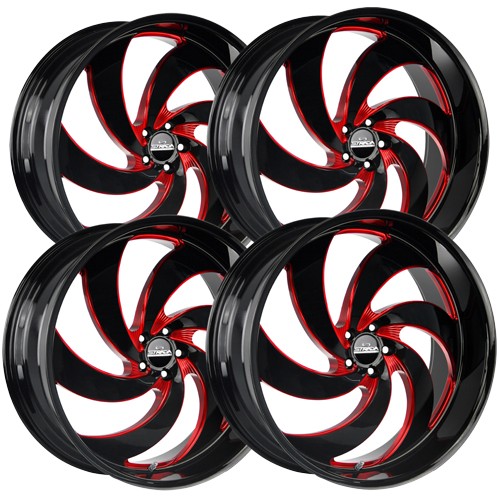 (4) Strada C06 Retro 6 26x10 6x5.5" +26 Black/Machined Red Wheels Rims ...