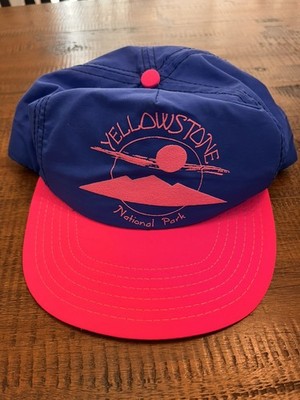 Vintage Yellowstone National Park Mountain Sun Hat Cap Made In USA Blue ...