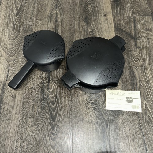 Pampered Chef 2 & 1 Qt. Black Micro Cookers Microwave Pot Rice Steamer ...