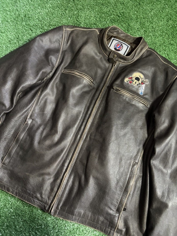 2012 Grateful Dead River Road Buffalo Leather Jacket Skull Back Patch ...