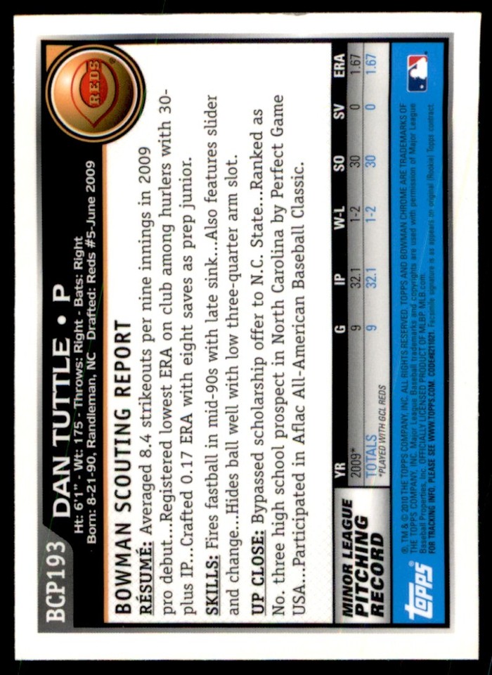 2010 BOWMAN CHROME PROSPECTS DAN TUTTLE CINCINNATI REDS #BCP193 | eBay