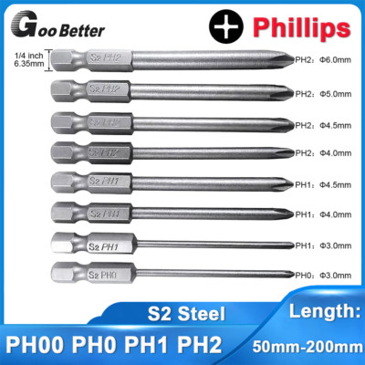 Magnetic Phillips Screwdriver Drill Bit PH00 PH0 PH1 PH2 1/4" Hex Shank ...