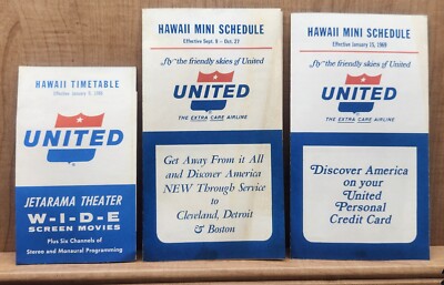 1960s United Airlines Timetable Schedule Brochure Lot (3) Hawaii Mini ...