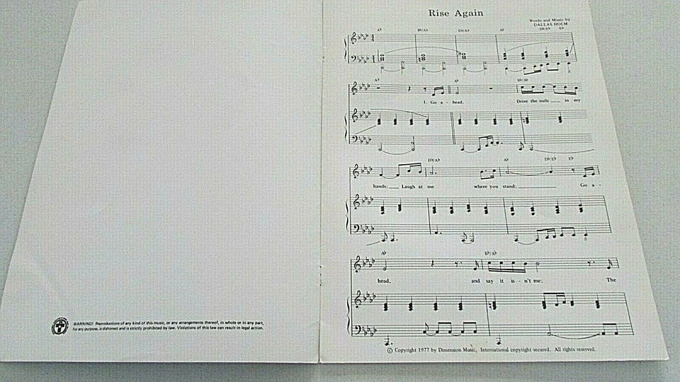 Rise Again Dallas Holm Sheet Music By The Benson Company 1977 | eBay