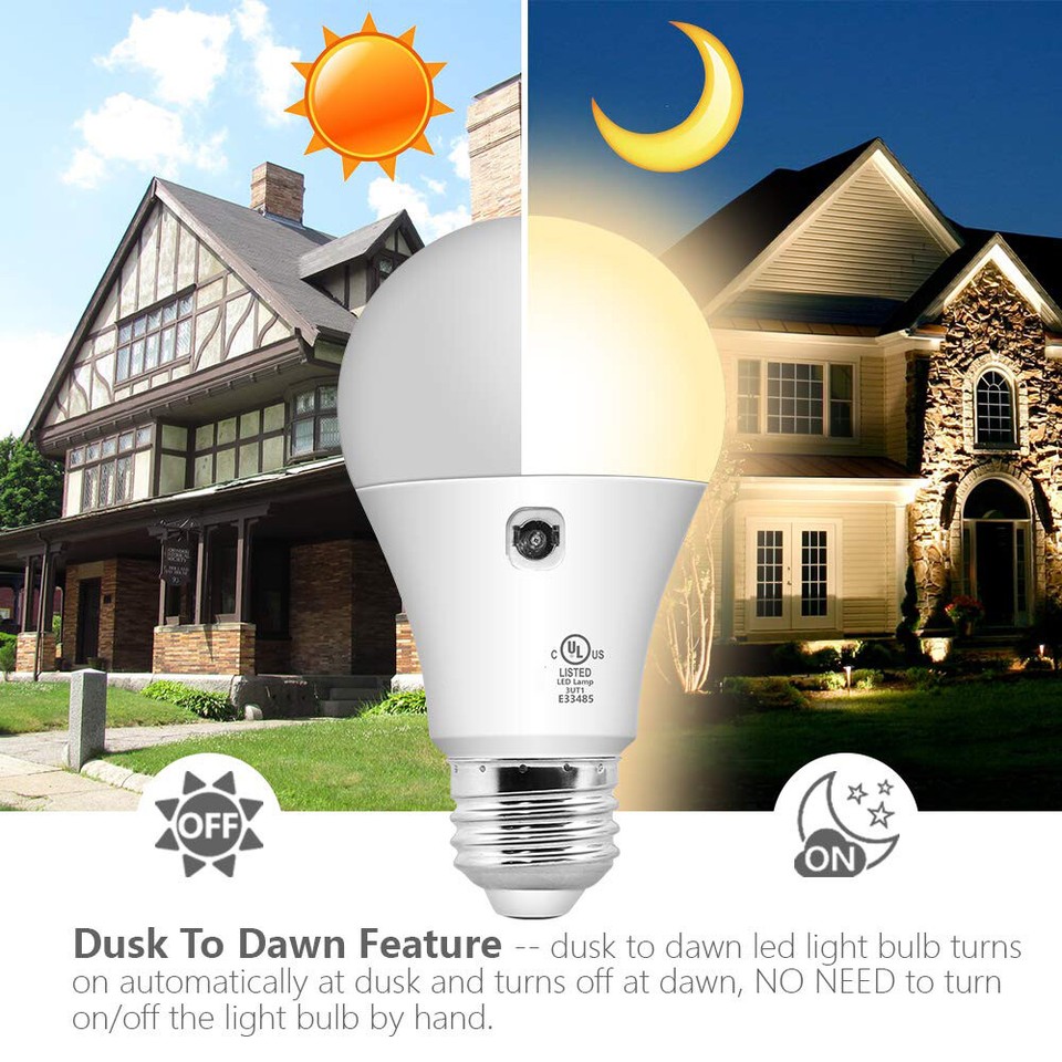 LED Auto Sensor Light Lamp Dusk To Dawn Bulb A19 LED Automatic On/Off ...