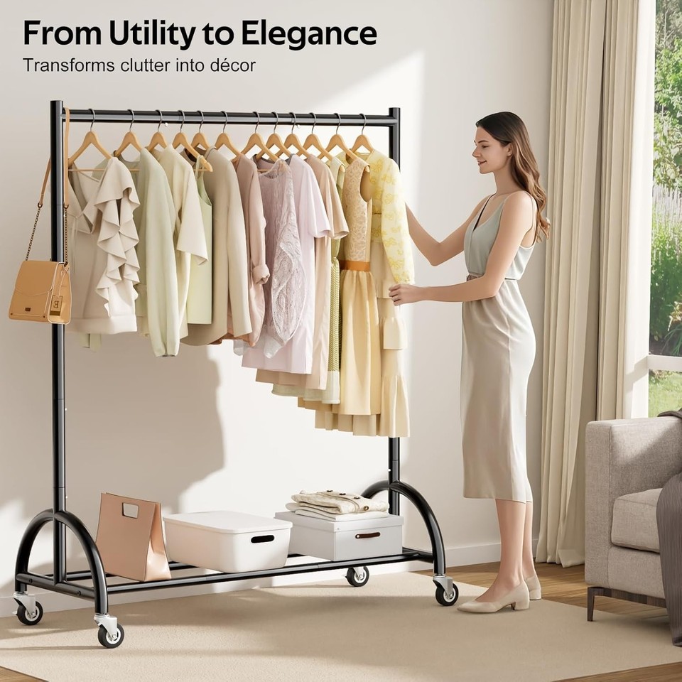 Heavy Duty Clothing Rack with Wheels Rolling Clothes Racks for Hanging ...