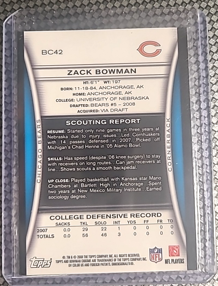 Signed 2008 Bowman Zackary Bowman Zack Bowman #152 Rookie Autograph ...