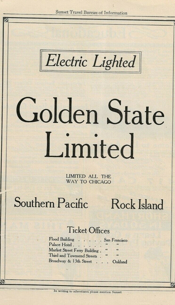 1911 SOUTHERN PACIFIC RAILROAD Antique Print Ad GOLDEN STATE LIMITED to ...
