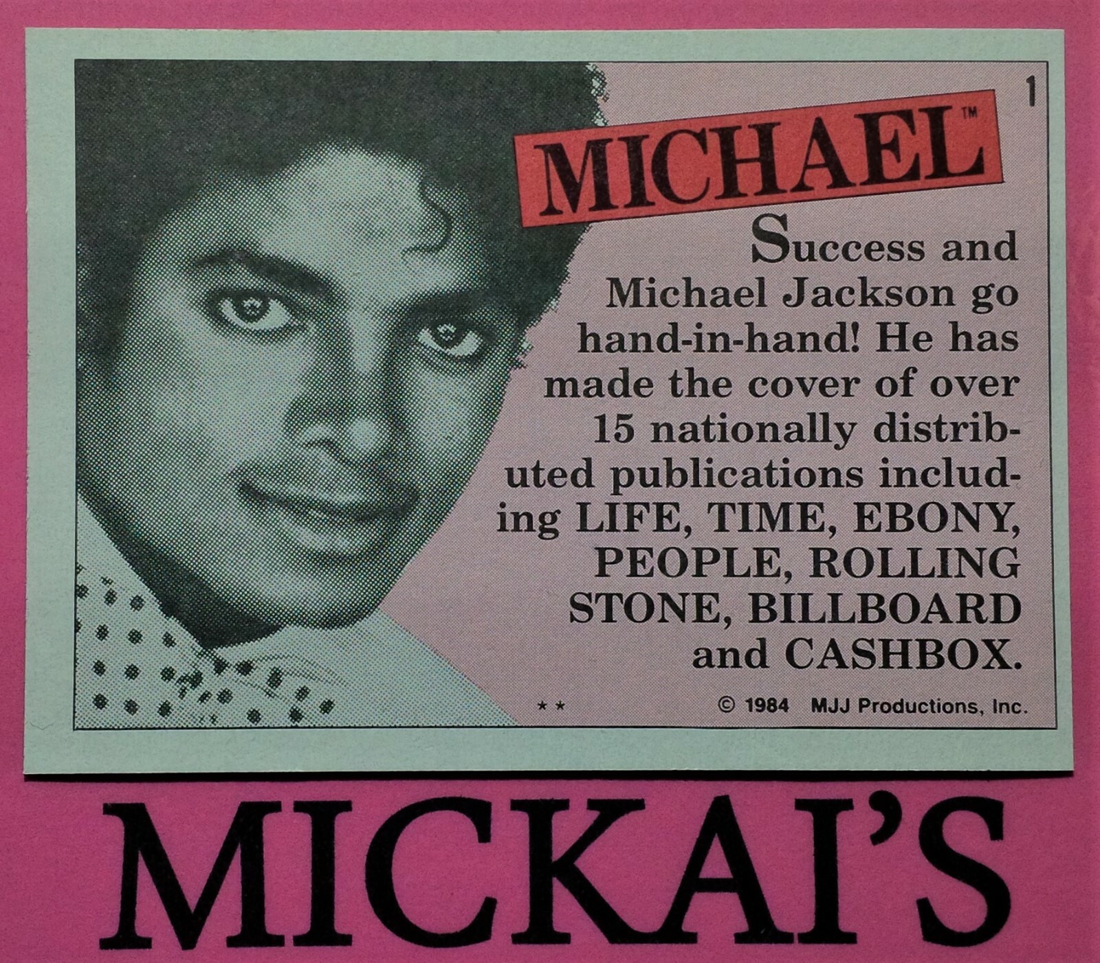 1984 TOPPS MICHAEL JACKSON SERIES ONE - TRADING CARD #1 - MJJ ...
