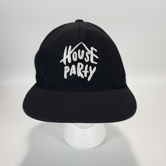 House Party Custom Embroidered Black Snapback Hat - Gem
