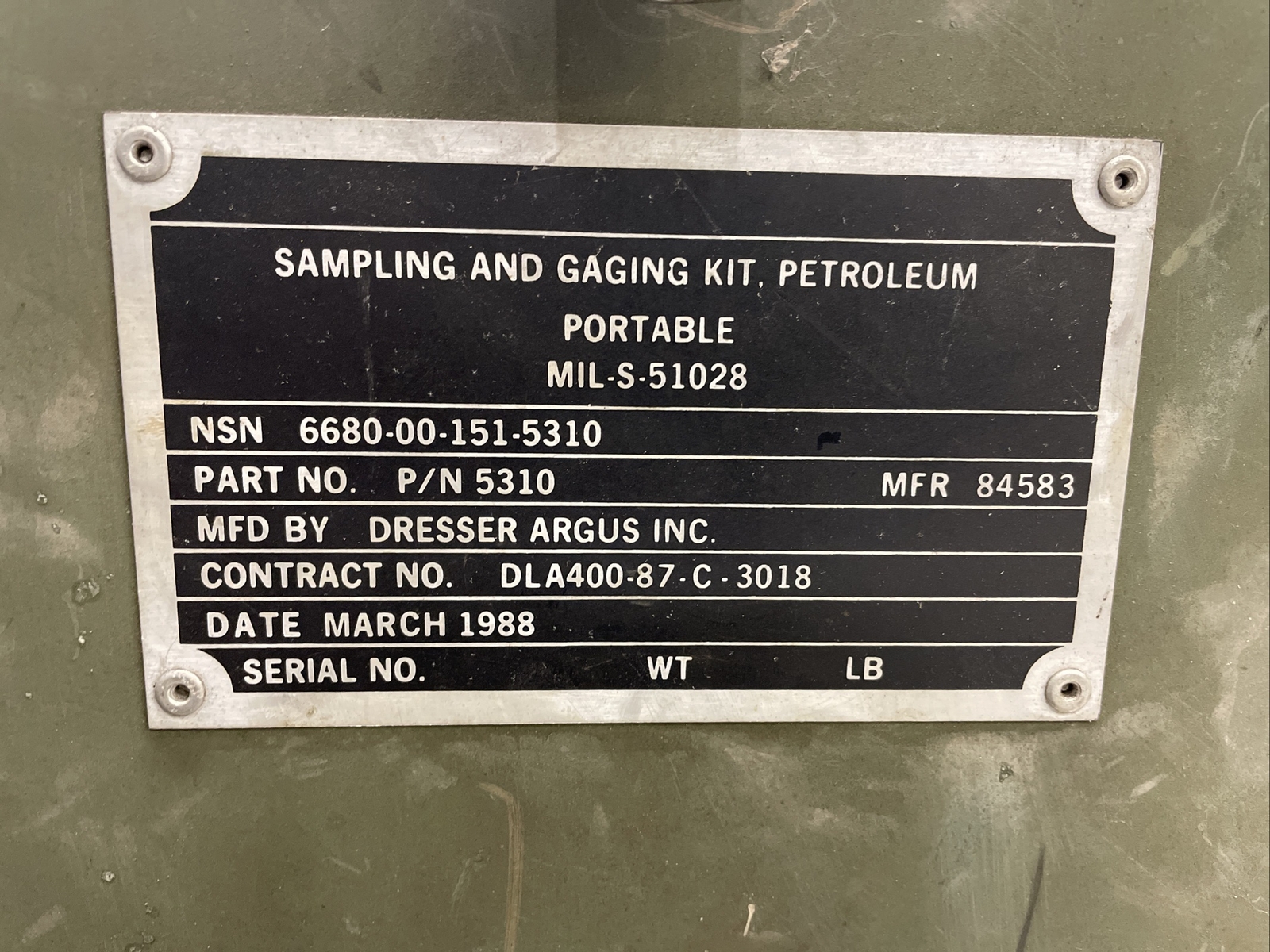 MIL-S-51028 Portable Petroleum Gas Testing Gauge Kit Dresser Argus Made ...