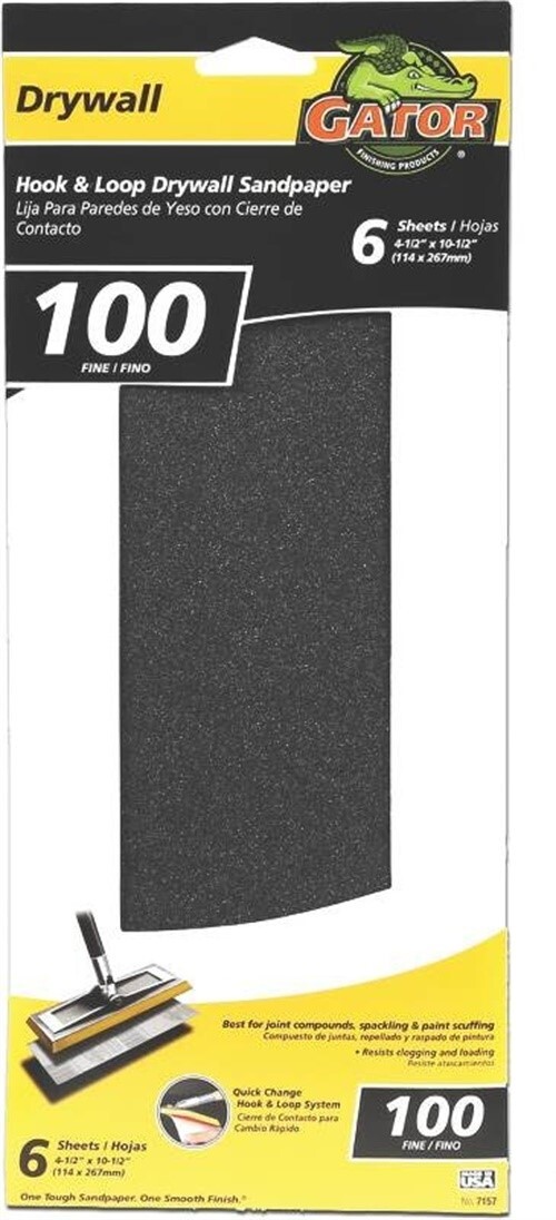 Gator 7157 Pole Sander Hook & Loop Drywall Sandpaper Sheets 100 Grit 6 ...