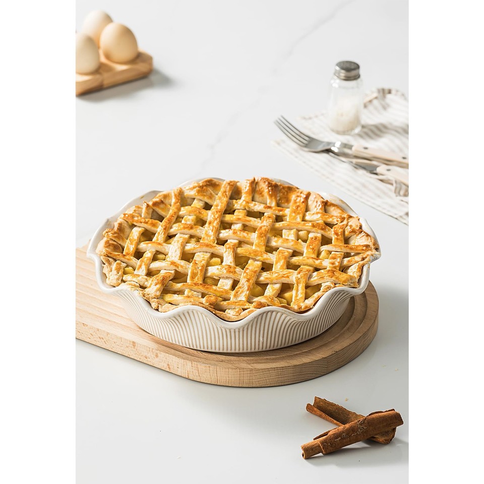 Ceramic Deep Pie Pan for Baking, 11 inch Porcelain Pie Dish for Apple ...