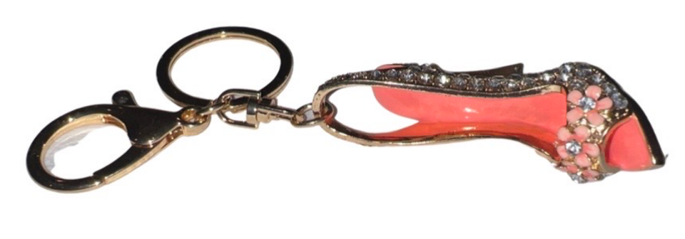 Crystal Shoe High Heel Bling Rhinestones Gold-Tone Key Chain Fob Purse ...
