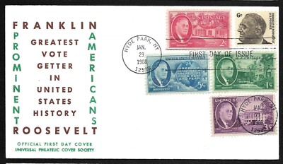 US FDC 1966 Franklin Roosevelt w 4 Related Stamps Multi Stamp FDC ...