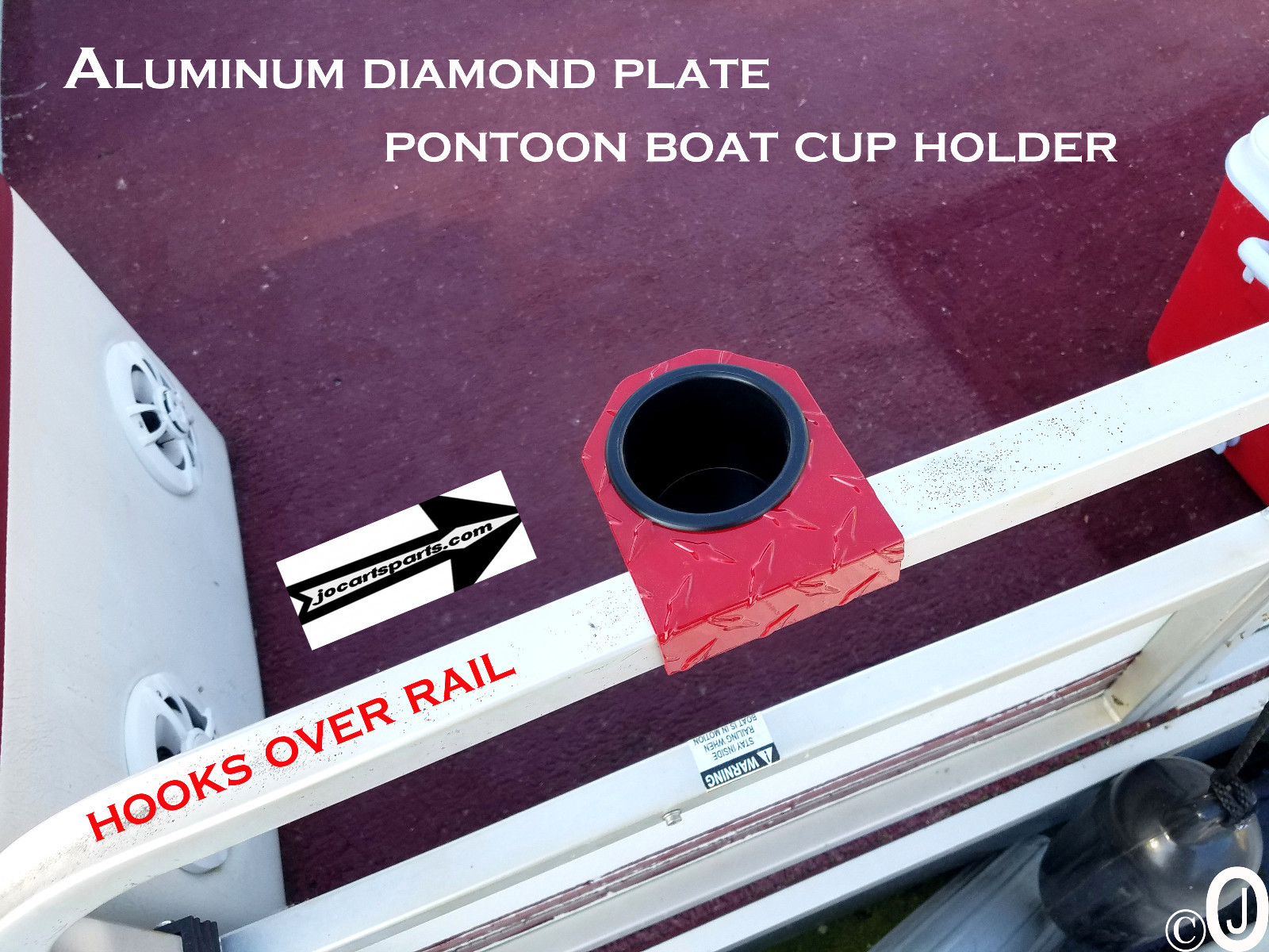 Pontoon Boat Red Powder Coated Diamond Plate cup holder fits 1 inch ...