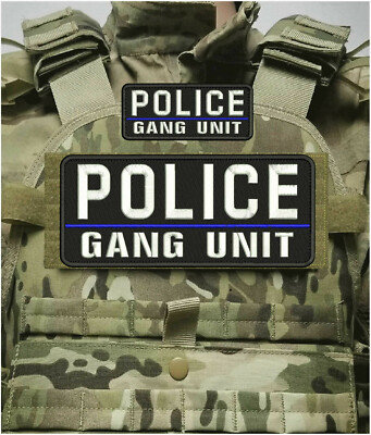Police Gang Unit Emb Patches 4x10 And 2x5 Hook On Back blk/white | eBay