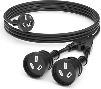 1M Power Extension Lead Cord with 3-Pin 1 to 2 Double Outlet Plug, 10A ...