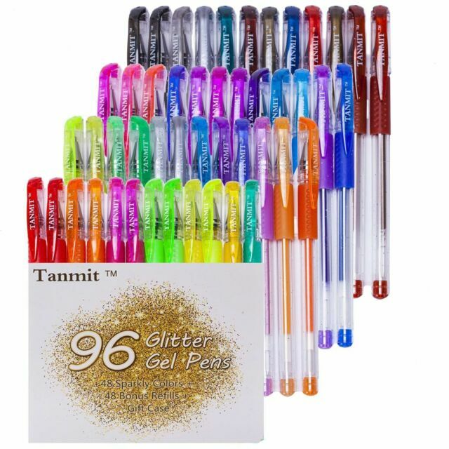 Tanmit 96 Glitter Gel Pens Set Including 48 Sparkly Colors Refills for ...