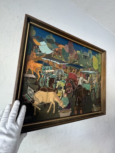 ANTIQUE MALAYSIA MODERN FOLK ART LANDSCAPE OIL PAINTING OLD ASIAN DATUK ...