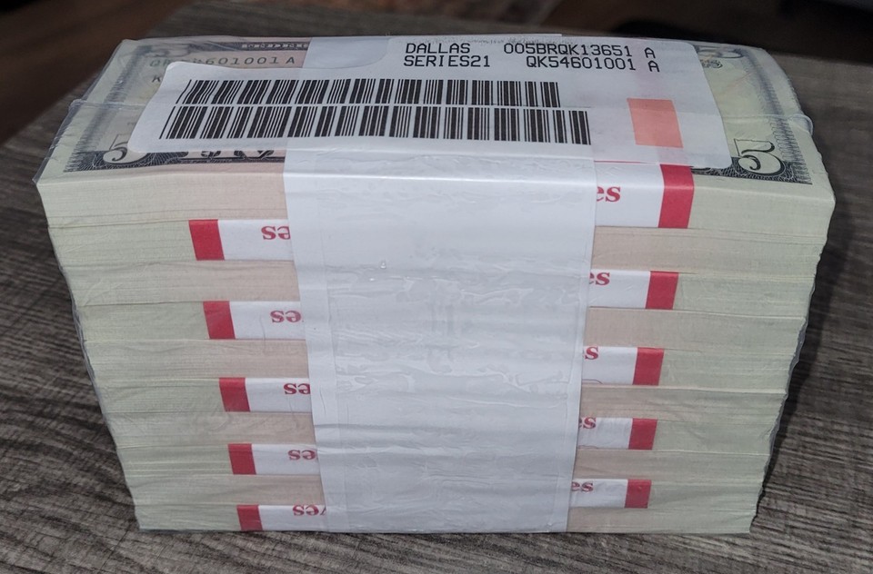 LOT OF 100 NEW $5 DOLLAR BILLS UNCIRCULATED FIVE DOLLAR BANKNOTES 2021 ...