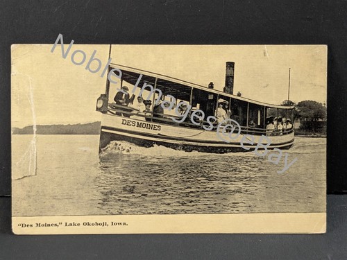 Steam Ship Des Moines Passengers Scene Lake Okoboji Iowa 1912 RPPC ...