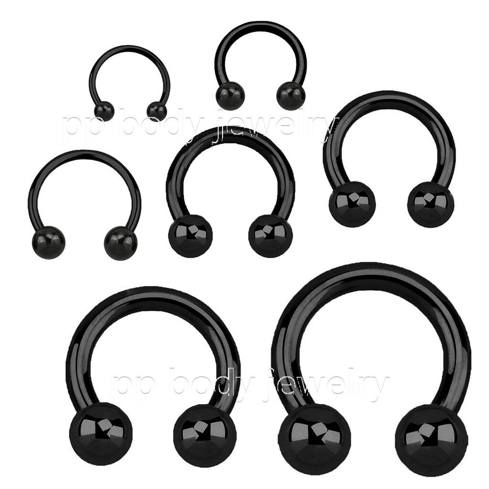 PAIR Black PVD 316L Surgical Steel Horseshoe Circular Barbell Earring ...